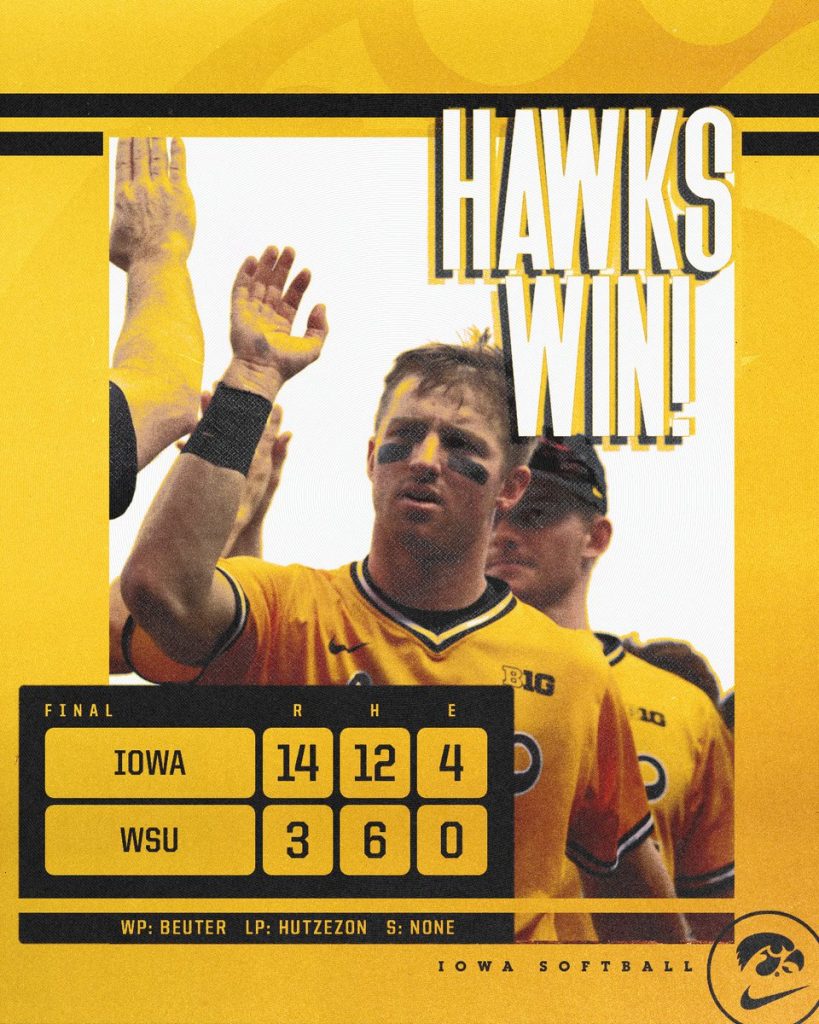 Iowa baseball defeats Washington State 14-3 in seven innings in Texas ...