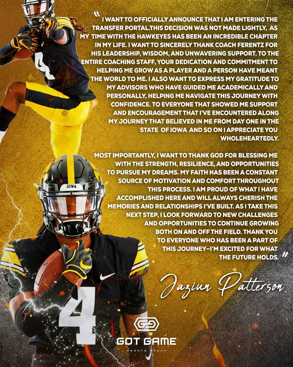 Iowa RB Jazz Patterson, punter Rhys Dakin enter transfer portal - Hawk ...