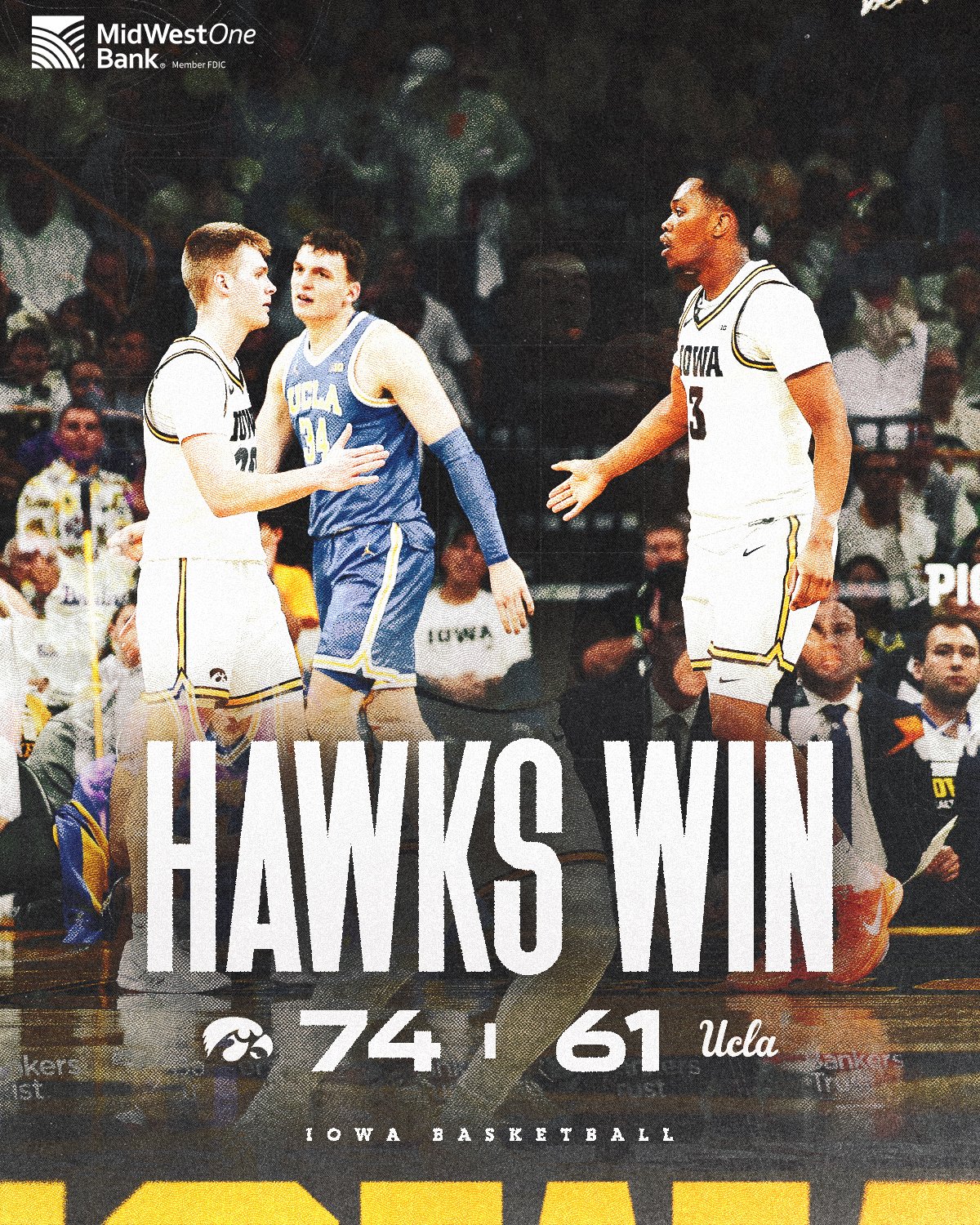 Iowa men withstand UCLA second-half rally to win 74-61 before 12,657 ...