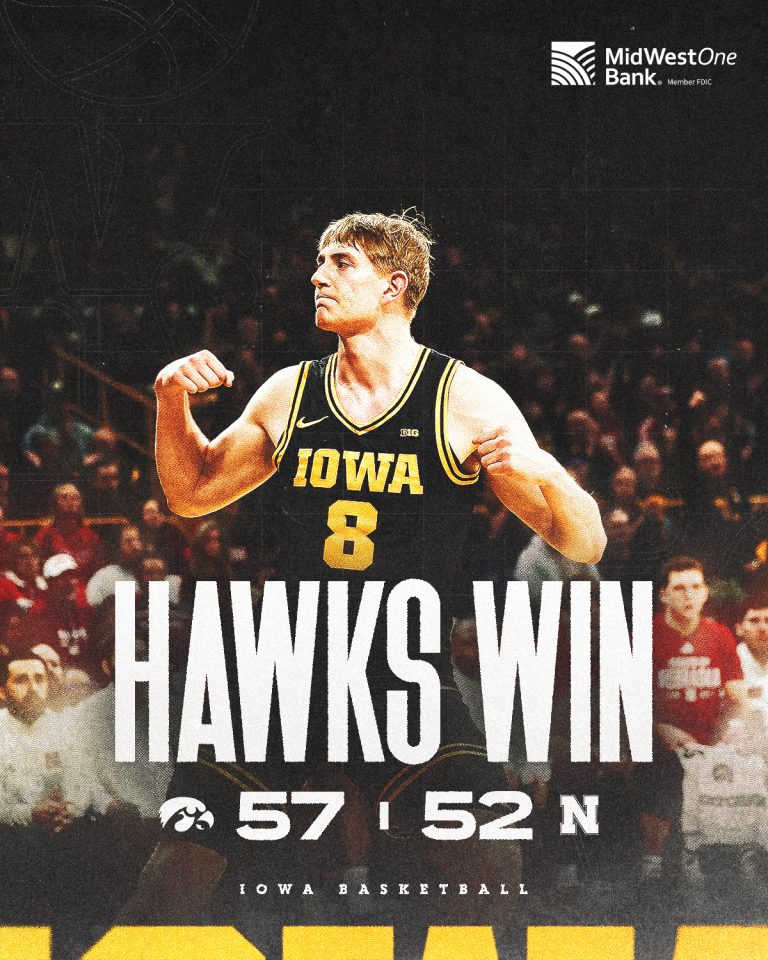 Iowa men defeat No. 9 Nebraska 57-52 at Carver-Hawkeye Arena - Hawk Fanatic