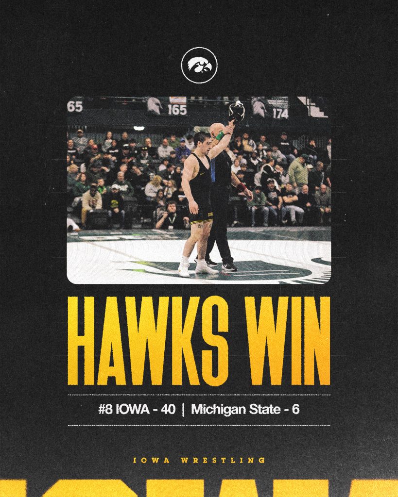 No. 8 Iowa wrestling crushes Michigan State 40-6 in East Lansing - Hawk ...