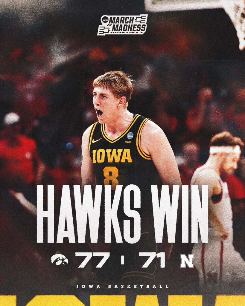 Iowa men defeat Nebraska 77-71 to advance to Elite Eight for first time ...