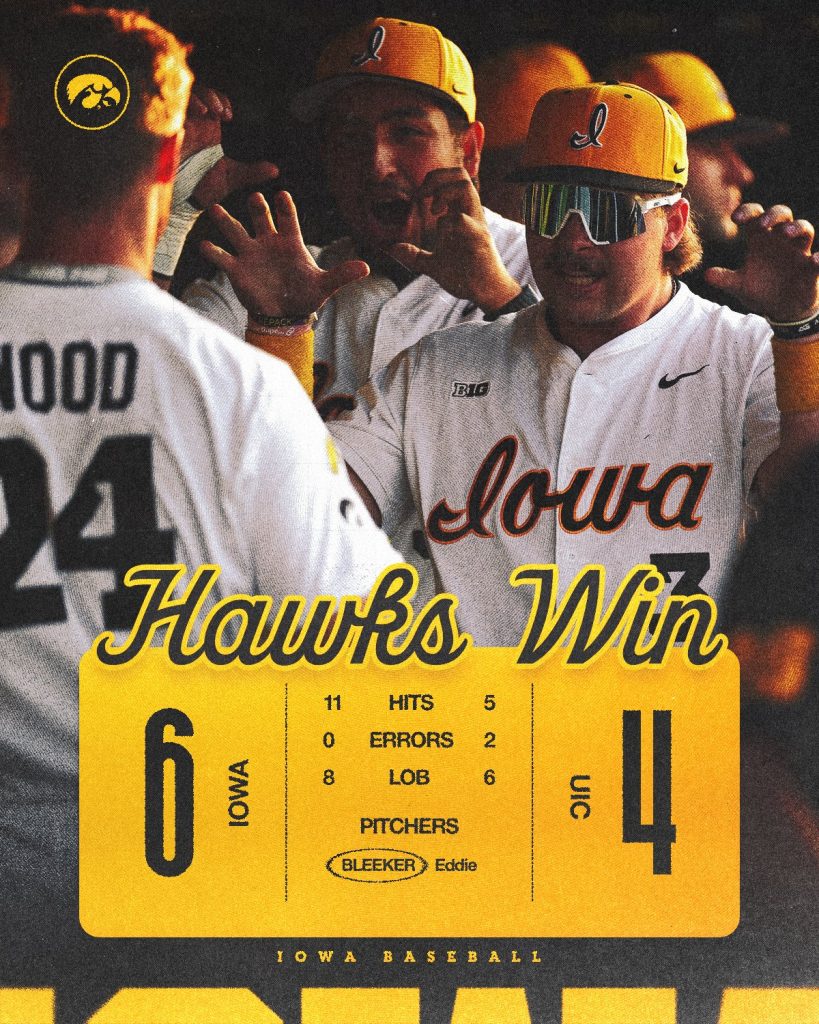 Iowa baseball defeats Illinois-Chicago (UIC) 6-4 at Duane Banks Field ...